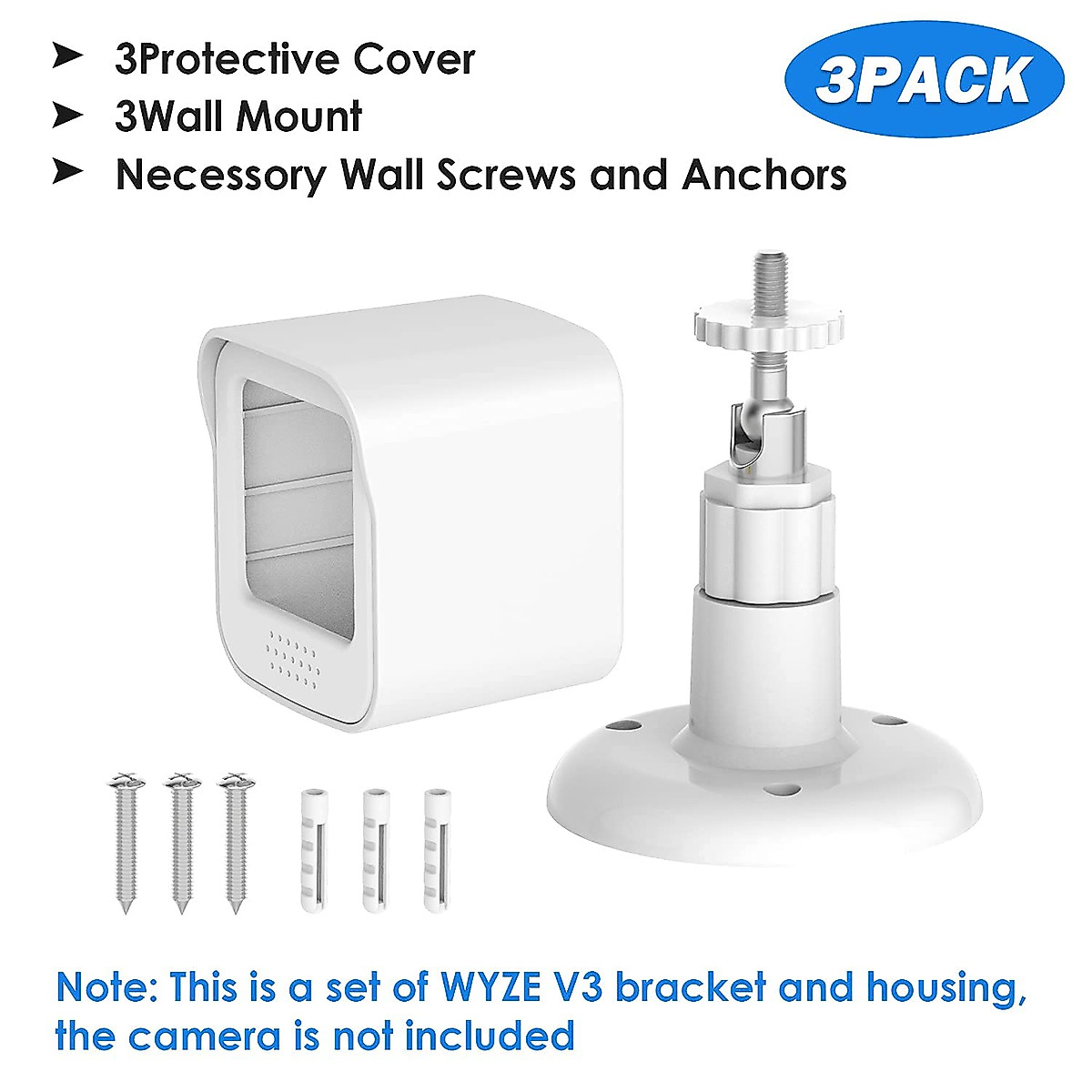 3-Pack Wall Mount Bracke and Housing for Wyze Cam V3 and V3 Pro Camera, wyze v3 Cover Indoor/Outdoor Video Security Accessories，Sun Protection Protective Shell and Adjustable Wall Mounting Brackets