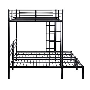 BIADNBZ Triple Bunk Bed Full Over Twin&Twin with Built-in Shelf and 2 Ladders, 3 in 1 Metal L-Shaped Bunkbeds for Kids Teens Adults Bedroom, Black