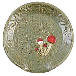 Retro Earthy Green Mushroom Spoon Rest, American Made Ceramic Stoneware