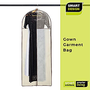 Smart Design Gusseted Garment Bag Hanger - (24 x 62 Inch) - Clothing Storage Cover - Includes Zipper Closure & Travel Loop - Suits, Dresses Travel Closet Organization - [Beige]