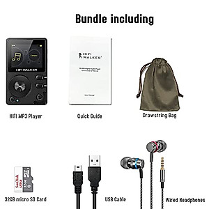 HIFIWALKER Hires Audio Bluetooth MP3 Player with High Resolution Wired Earbuds A2, 3.5mm Jack