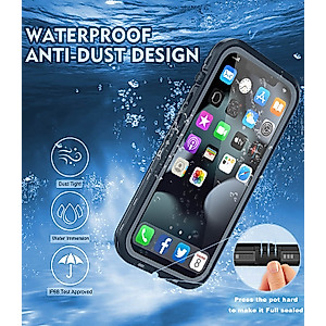 Dewfoam Design for iPhone 13 Pro Max Waterproof Case, Shockproof Dustproof Phone Case for iPhone 13 Pro Max with Screen Protector, Full Body Protective case for iPhone 13 Pro Max Cover 6.7'' (Black)