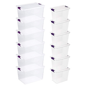 Sterilite 66 Quart Clear Latch Lid Storage Container Tote, 6 Pack, and 27 Quart Clear Latch Lid Storage Container Tote, 6 Pack for Home Organization