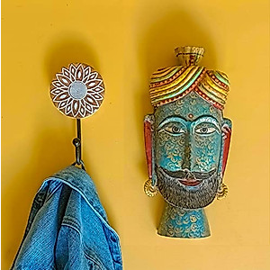 Mandala Life ART Boho Chic Decorative Wall Hook - Pack of 3 - Natural Raw Mango Wood - Hand Curved Wooden Stamp with Metal Hook for Coats,Towels, Keys,Clothes - Jewelry Hanger