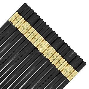 YTLX 10 Pairs Non-Slip Fiberglass Chopsticks, Reusable Chopsticks Gift Set Dishwasher Safe, Easy to Use and Clean, Square Lightweight for Home Kitchen, Hotel, Restaurant Dining Tools, Black and Gold