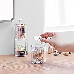 UUYYEO Clear Round Cotton Swab Holder Cotton Ball Container Cotton Pad Dispenser Bathroom Storage Canister Cotton Bud Organizer