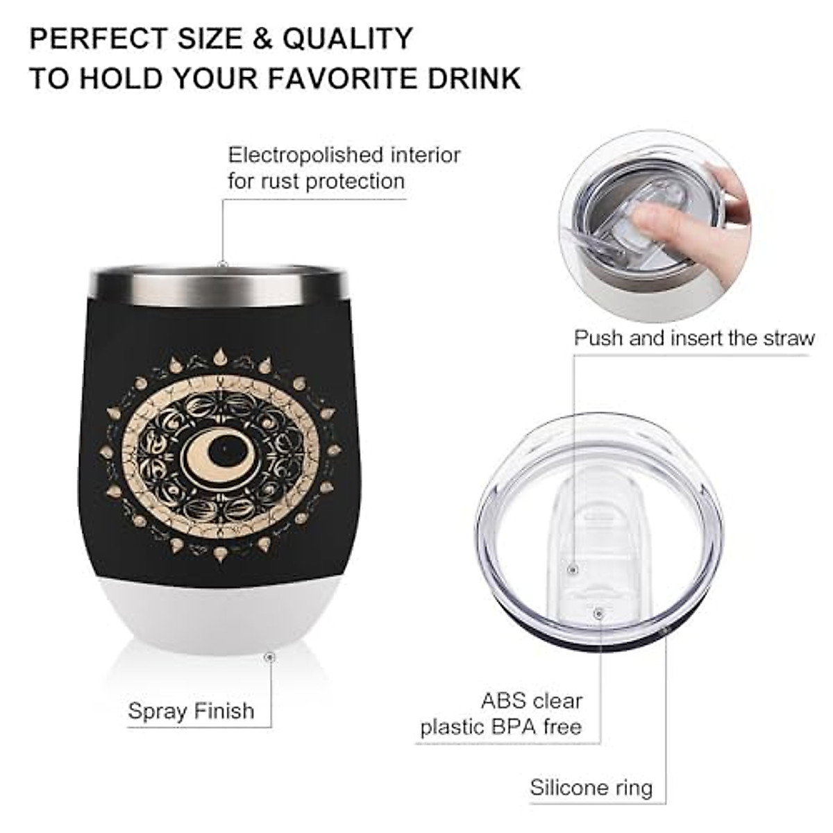 OPTKSNCU 304 Stainless Steel Insulated Cup with Lid, Sun And Moon Together Print Durable, And Easy to Clean – Ideal for Home, Office, And Gift Giving