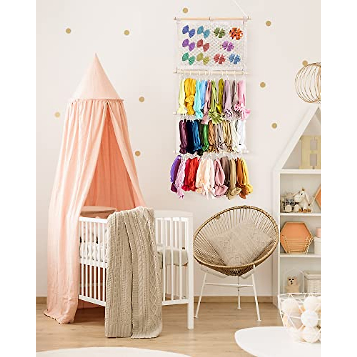 Maiqufa Headband Holder Hair Bows Organizer for Girls, Wall Mounted Hanger with 40 hooks, Large Capacity Baby Hair Accessory Organizer for Toddler Girls Room and Nursery Décor