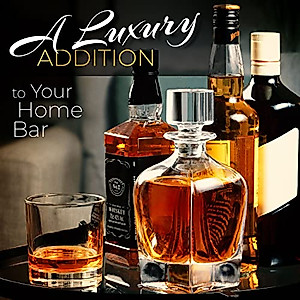 Whiskey Decanter Set for Men with 4 Drinking Glasses and 9 Whisky Stones – Christmas Gift 2023 – (Old Fashion Glass 25 oz. and Modern Glass 25 oz.)