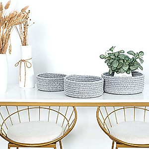 MINTWOOD Design Set of 3 Cotton Rope Nesting Bowls, Small Catch All Basket, Cute Closet Baskets and Bins for Shelves, Mini Table Basket Organizer for Small Accessories, Light Gray Mix