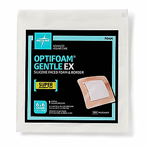 Medline Optifoam Gentle EX Bordered Foam Adhesive Dressing, 6" x 6" Square (10 Count)
