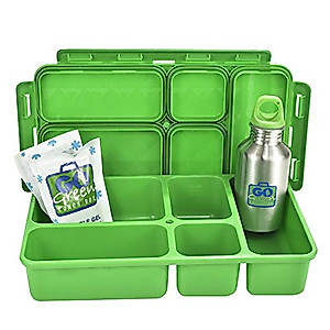 Go Green Lunch Box Lunch Box Set With 5 Compartment Leak-Proof Bento Lunch Box, Insulated Carrying Bag, Beverage Bottle, and Gel Freezer Pack Adults and Kids Space Planets Black White (Spaced Out)