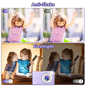 Hauyince Digital Camera, Kids Camera with 16X Zoom, FHD 1080P 44MP Point and Shoot Digital Cameras with 32GB Card, 2 Batteries, Lanyard, Small Compact Travel Camera for Kids,Teens Boys Girls, Purple