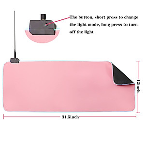 Pink RGB LED Gaming Mouse Pad, 14 Modes Glow Pad, Extra Large Gaming Mousepad，Waterproof Rubber Non Slip Cute Mat, Extended Big Keyboard and Mouse Pad Mat for Gamer, 31.5x12 x 0.16 Inch - Pink