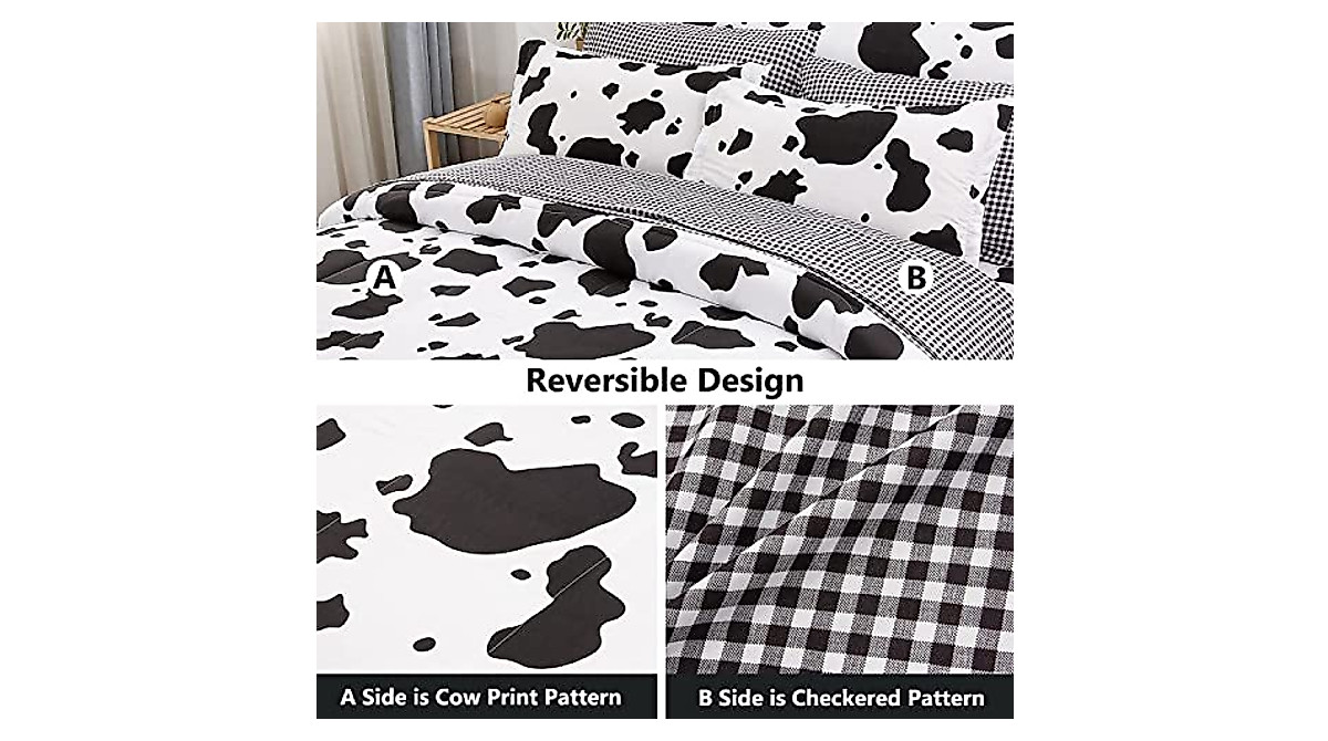 Cow Print Bedding Set - Reversible Comforter for Kids & Teens