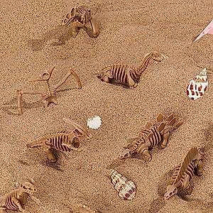 24 Pcs Dinosaur Fossil Skeleton Dino Bones Dino Sand Dig Colorful Foam Dinosaur Eggs and 4 White Plastic Bones Toys for Kids Science Play Dino Sand Dig Halloween Party Decor Supplies (Dark)
