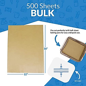 Reli. 500 Pcs Parchment Paper Sheets, Bulk | 12x16 in. | Brown Parchment Sheets/Baking Paper | Non-Stick, Pre-Cut Pan Liners | Brown | Parchment Paper Sheets for Baking, Air Fryer, Grilling