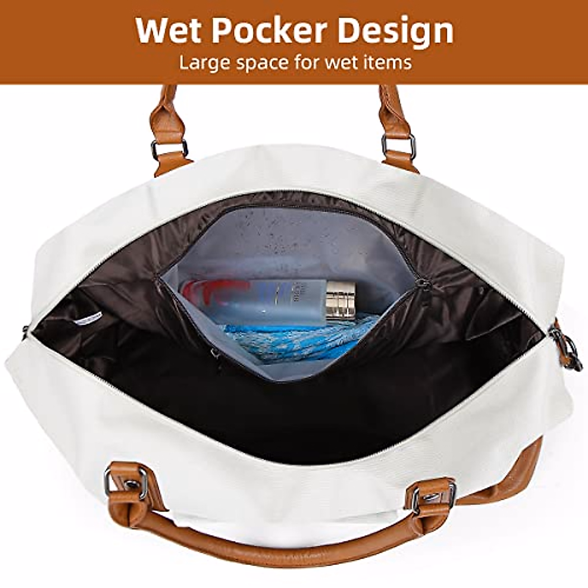 SHENHU Weekender Bags for Women Large Travel Duffel Bag Overnight Weekender Bag Carry on Shoulder Bag with Shoes Compartment for Men Beige