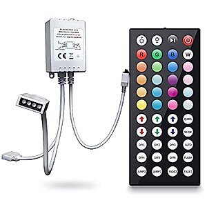 TJOY RGB Led Controller for Light Strip, 44 Key IR Remote for SMD 10mm 5050 3528 2835, 2 Ports of 4 Female Pin Controller, DC 12V-24V, 6A, Replacement Wireless Remote Control for Flexible Tape Light