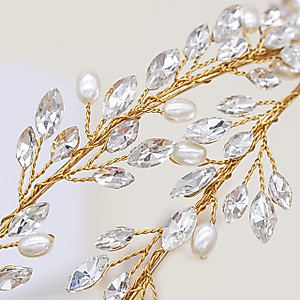 Oriamour Bridal Crystal Headbands Double Layer Wedding Headdress Gold Wedding Headpieces For Women (Gold)