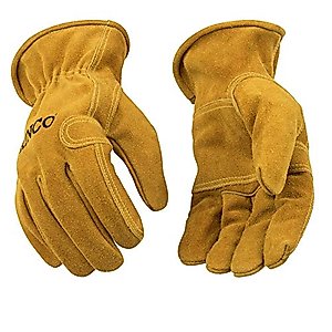 Kinco Unlined Suede Cowhide Leather Work Gloves with Reinforced Palm Patch, Large