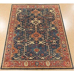 Wool Rug CHIA Channin Indigo Rug Hand Tufted Persian Traditional Wool Rug New Floral Oriental Vintage Area Rug (5x8)