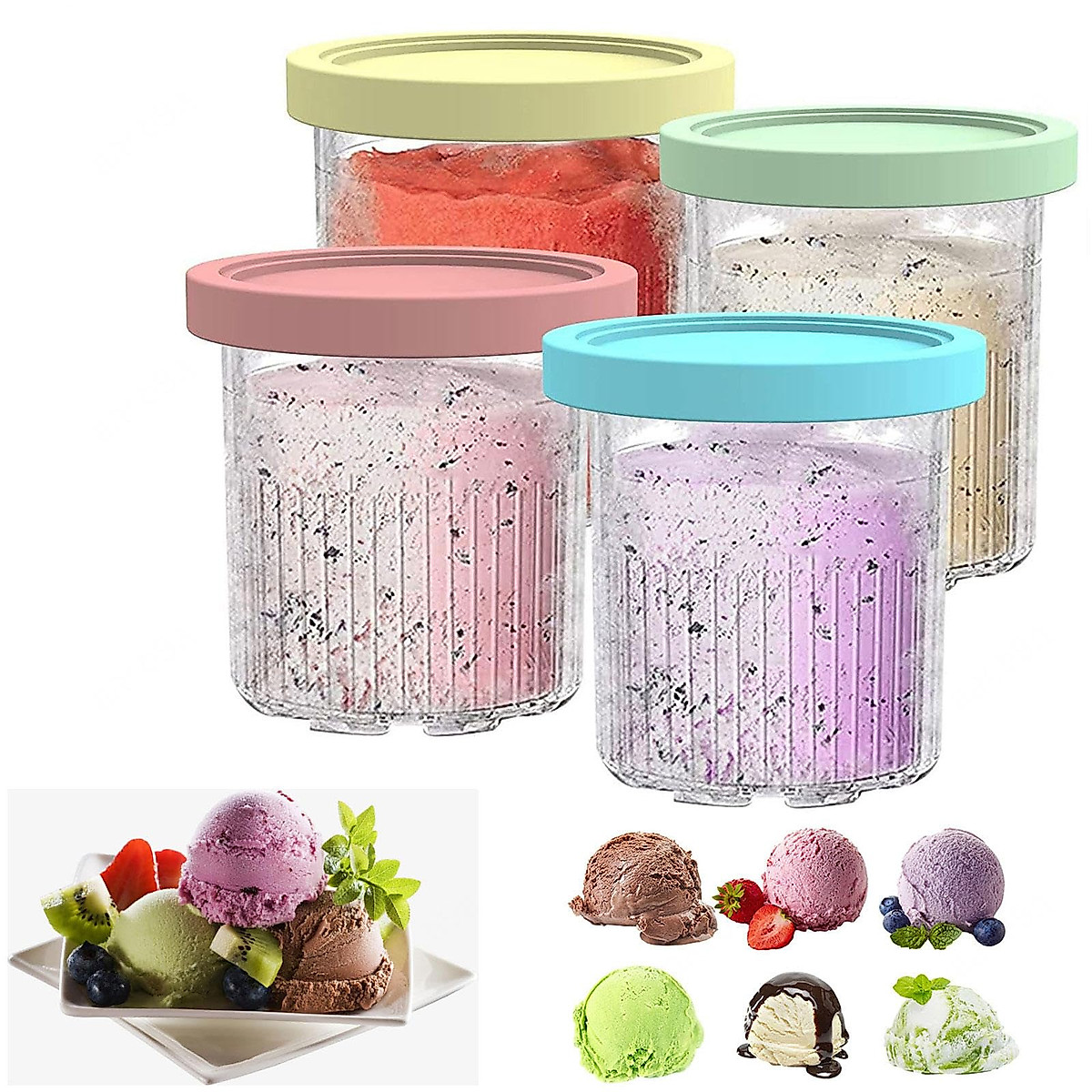 VRINO Creami Pint Containers, for Ninja Creami Pints Lids,24 OZ Ice Cream Pint Containers Dishwasher Safe,Leak Proof for NC500 NC501 Series Ice Cream Maker