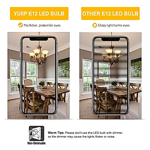 YUIIP E12 LED Bulb 5W Equivalent to 40W Halogen Bulb, Warm White 3000K, Candelabra Base E12 Light Bulbs for Ceiling Fan, Chandelier, Home Lighting, Non-dimmable, 6 Pack