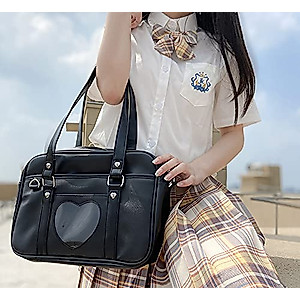 cutemoria Women handbag Japanese Style Heart Shape School Handbags Large JK Bags Girls lolita Shoulderbag Cosplay Anime Tote Bag (Black)