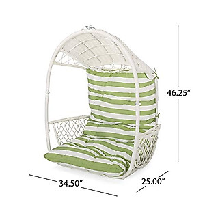 Christopher Knight Home Becky Wicker Hanging Chair with Cushion (Stand Not Included), White, Green