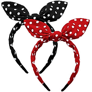 TOBATOBA Bow Headbands, 2 Pack Polka Dot Headbands, Black Headband with Bunny Ears for Women Girls, Hair Accessories for Women Girls, Cute Vintage Bandana Headbands
