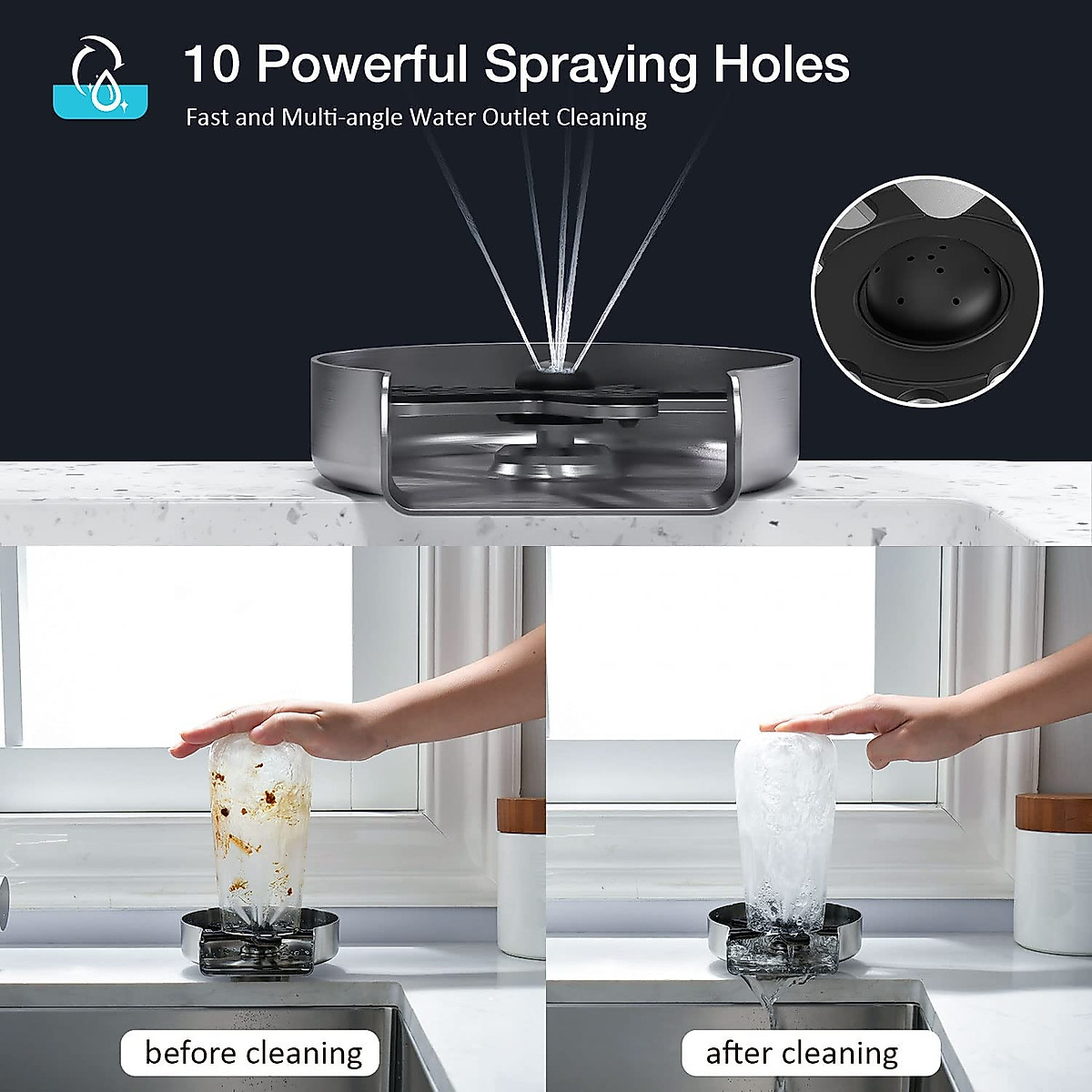 Glass Rinser for Kitchen Sink, M Mehoom Metal Cup Washer for Sink, Bottle Rinser Sink Attachment for Home, Glass Washer for Bar Sink, Kitchen Sink Accessories, Stainless Steel, Brush Nickel