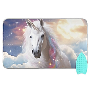 GOODOLD White Unicorn Ironing Mat Portable Travel Ironing Pad for Washer,Dryer,Table Top, Iron Board Alternative Cover, Large Heat Resistant Ironing Blanket
