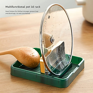 ZWMBYN 2PCS Spoon Rest Pan Pot Lid Holder Rack, Foldable Pot Pan Cover Stand, Countertop Storage Shelf with Drip Tray, Holder Rack for Spatula Soup Spoon