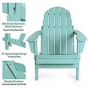 PILITO Adirondack Chair, Outdoor Folding Chairs, Patio Lounge Chair, Weather Resistant, HDPE Material, Perfect for Deck, Garden, Backyard & Lawn Furniture, Fire Pit, Porch Seating, Mint Green
