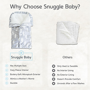 Snuggle Baby Swaddle Blanket for Baby Boy or Girl 0-9 Months - Multi Use Baby Wrap Swaddle - Soft, Plush Exterior and Warm Fleece Interior Lining Keep Newborn Snug and Cozy - Boho Feathers