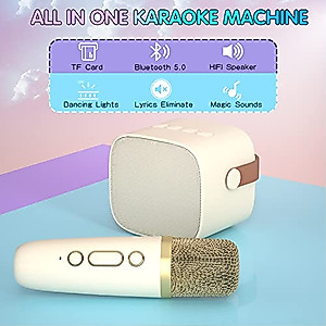 YLL Kids Karaoke Machine, Portable Bluetooth Speaker with Wireless Microphone for Adults, Karaoke Toys Gifts for Girls Ages 4, 5, 6, 7, 8, 9, 10, 12 +Year Old Birthday Party (Beige)