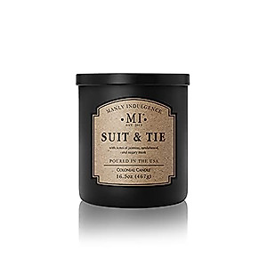 Manly Indulgence Suit & Tie Scented Jar Candle, Cotton Wick, Premium Soy Blend White Wax, 60 hr Burn, Matte Black Jar Candle for Home and Men, 16.5 oz - USA Poured