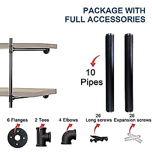 2 Tier Industrial Shelves Brackets, Wall Mount Iron Pipe Shelves, Pipe Floating Shelves for DIY Open Bookshelf Office Kitchen Home Bar (Plank Not Included) (2-Tier)
