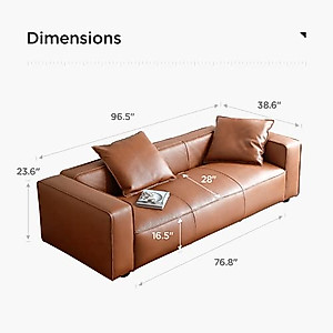 Acanva Luxury Mid-Century Modern 3-Seater Lounge Sofa with Extra-Wide Armrest Seat for Living Room Apartment Dorm Bedroom Office, Leather Couch, Brown