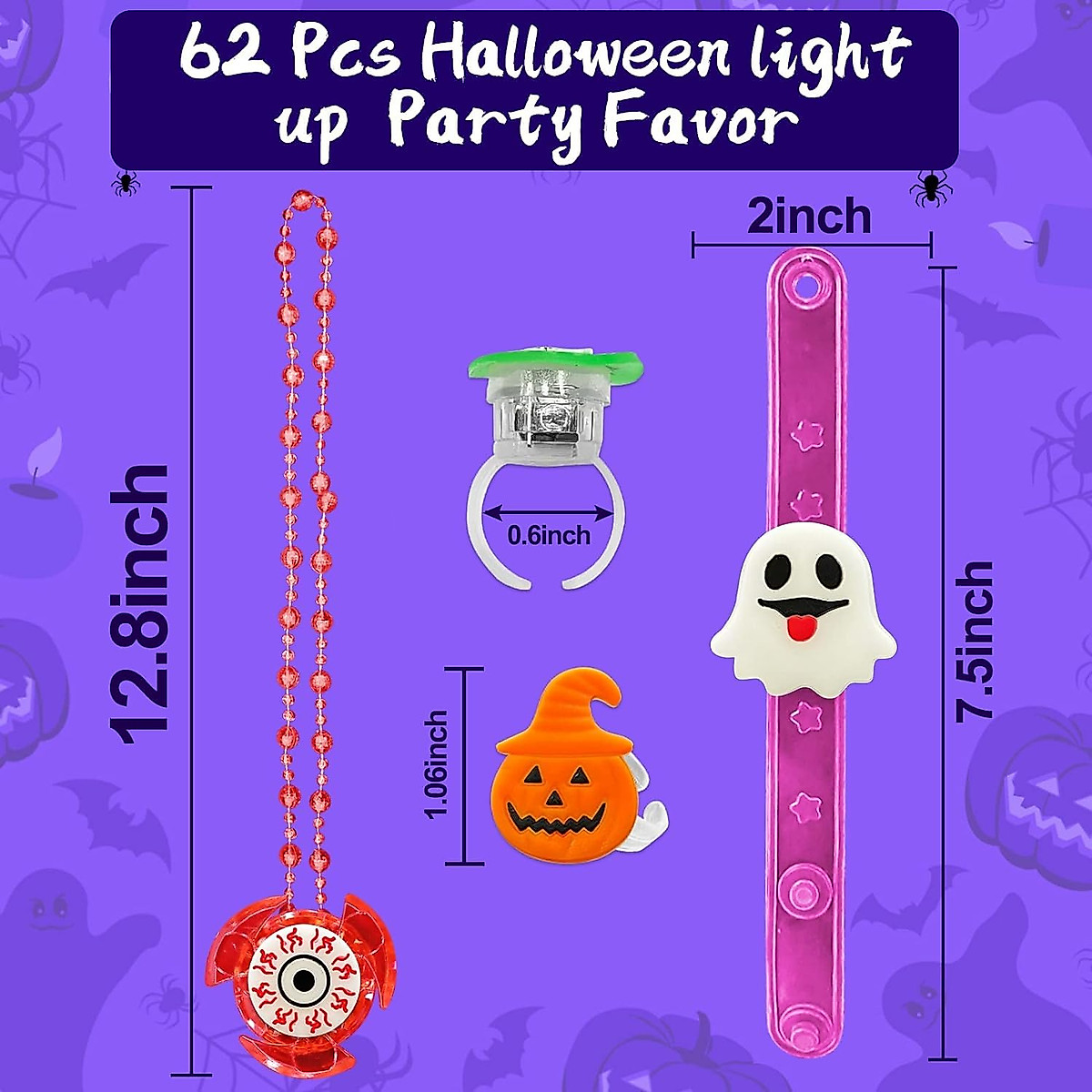 62 Pcs Halloween Party Favors for Kids Rotating Fidget Spin Light up Necklaces LED Bracelets Flash Rings Halloween Toys Glow in The Dark Halloween Party Supplies Gift Halloween Treat Goodie Bag Filler