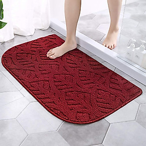 VANZAVANZU Kitchen Rug Mats, 30"x18" Non Slip Kitchen Mat Irregular Half Round Kitchen Carpet, Designed in Latex Backing Absorbent and Machine Washable for Kitchen Doorway Bathroom Floors (Red)