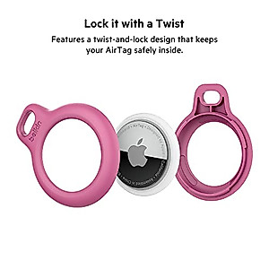 Belkin Apple AirTag Secure Holder with Key Ring - Durable Scratch Resistant Case With Open Face & Raised Edges - Protective AirTag Keychain Accessory For Keys, Pets, Luggage, Backpacks - Pink