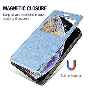 Shantime for Oppo A58X 5G Case, Wood Grain Leather Case with Card Holder and Window, Magnetic Flip Cover for Oppo A78 5G (6.56”) Sky Blue