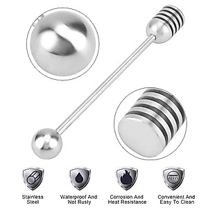 Honey and Syrup Dipper Stick Server Honey Spoon Stainless Steel Honey Dipper Stirrer Spoon Mixing Stick Tool Serve Solid for Honey Pot Jar Containers Silver