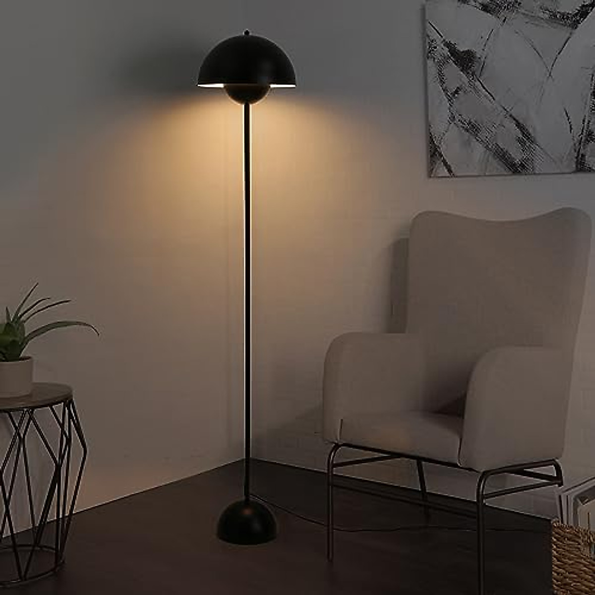 COSYLUX Modern Floor Lamp for Living Room, Industrial Tall Standing Lamp for Bedroom, Metal Shade Reflecting Light Reading Floor Lamp for Office, Nursery Room, Corner(Black)