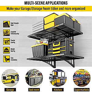 Aecxm 2pack-2x3ft Garage Storage Wall Garage Shelves Garage Storage Rack Garage Shelves Heavy Duty Sturdy Wall Shelves (Black)