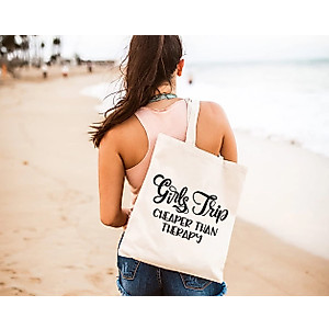 GXVUIS Girls Trip Cheaper Than Therapy Canvas Tote Bag for Women Reusable Travel Grocery Shoulder Shopping Bags Funny Gifts White