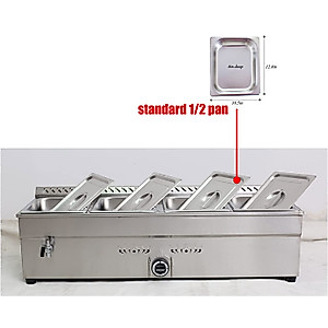 INTBUYING LP Gas Food Soup Warmer Propane Gas Stove Bain-Marie Commercial Canteen Buffet Steam Heater Stainless Steel with Gas Regulator Valve 12''x8.7''x4''Pan-4 Pans Single Row