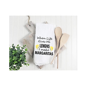 When Life give me Lemons i Make Margaritas - Dish Towel Kitchen Tea Towel Funny Saying Humorous Flour Sack Towels Great Housewarming Gift 28 inch by 28 inch, 100% Cotton, Multi-Purpose Towel